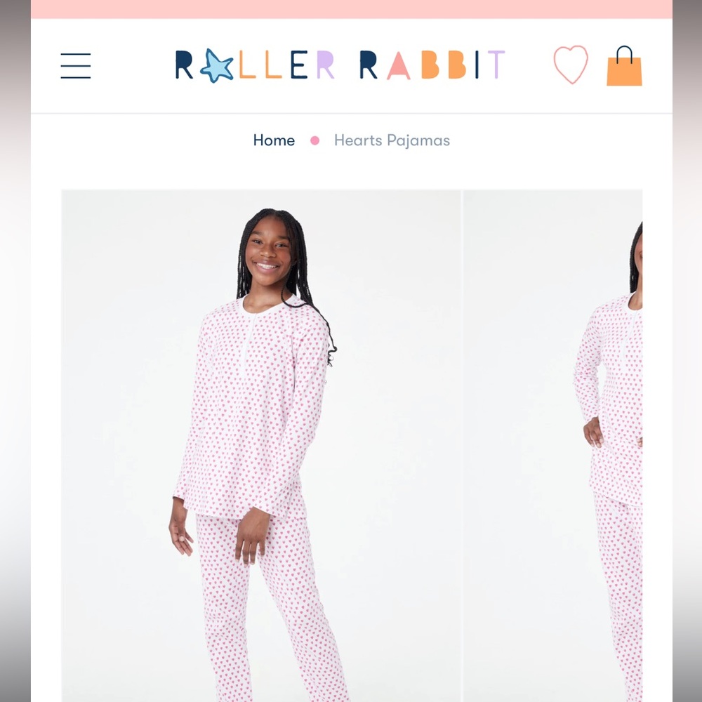 Roller Rabbit Long Sleeve Pink Hearts Pajamas Size L - Gem